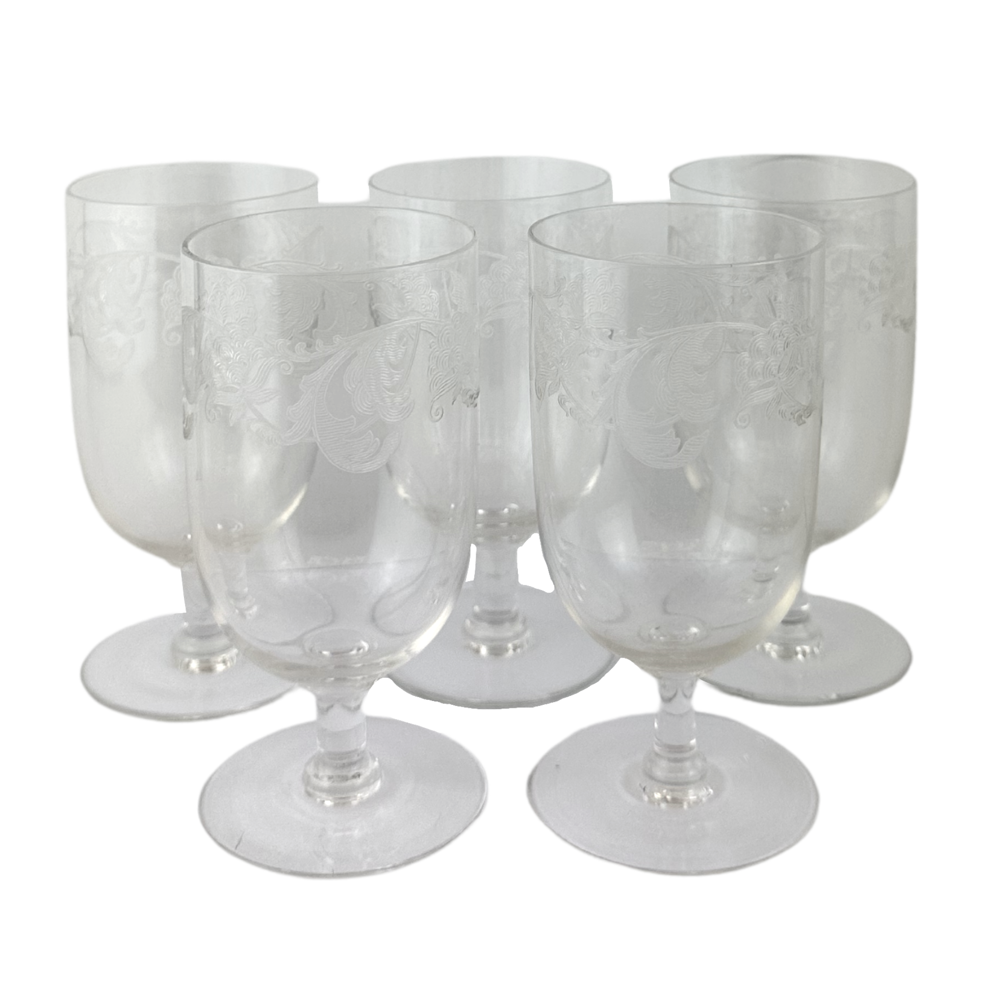 Etched Glasses Set Of 5 Lilys Vintage Finds